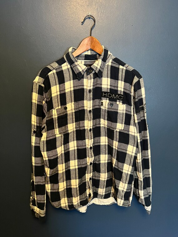 Y2K Harley Davidson Motorcycles Plaid Flannel Size La… - Gem