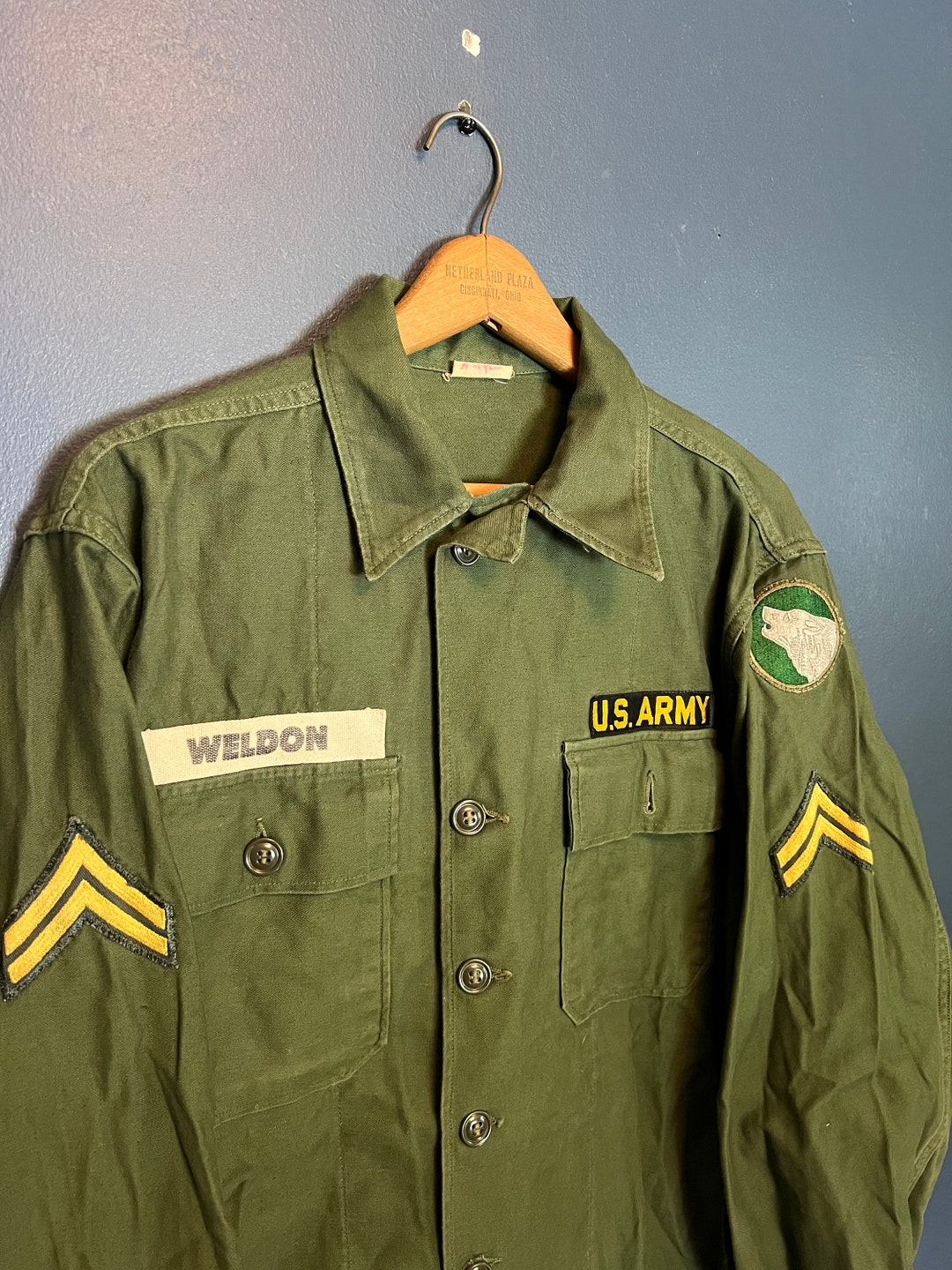 Vintage 60s OG 107 Olive Green US Army Button up Shirt Size - Etsy