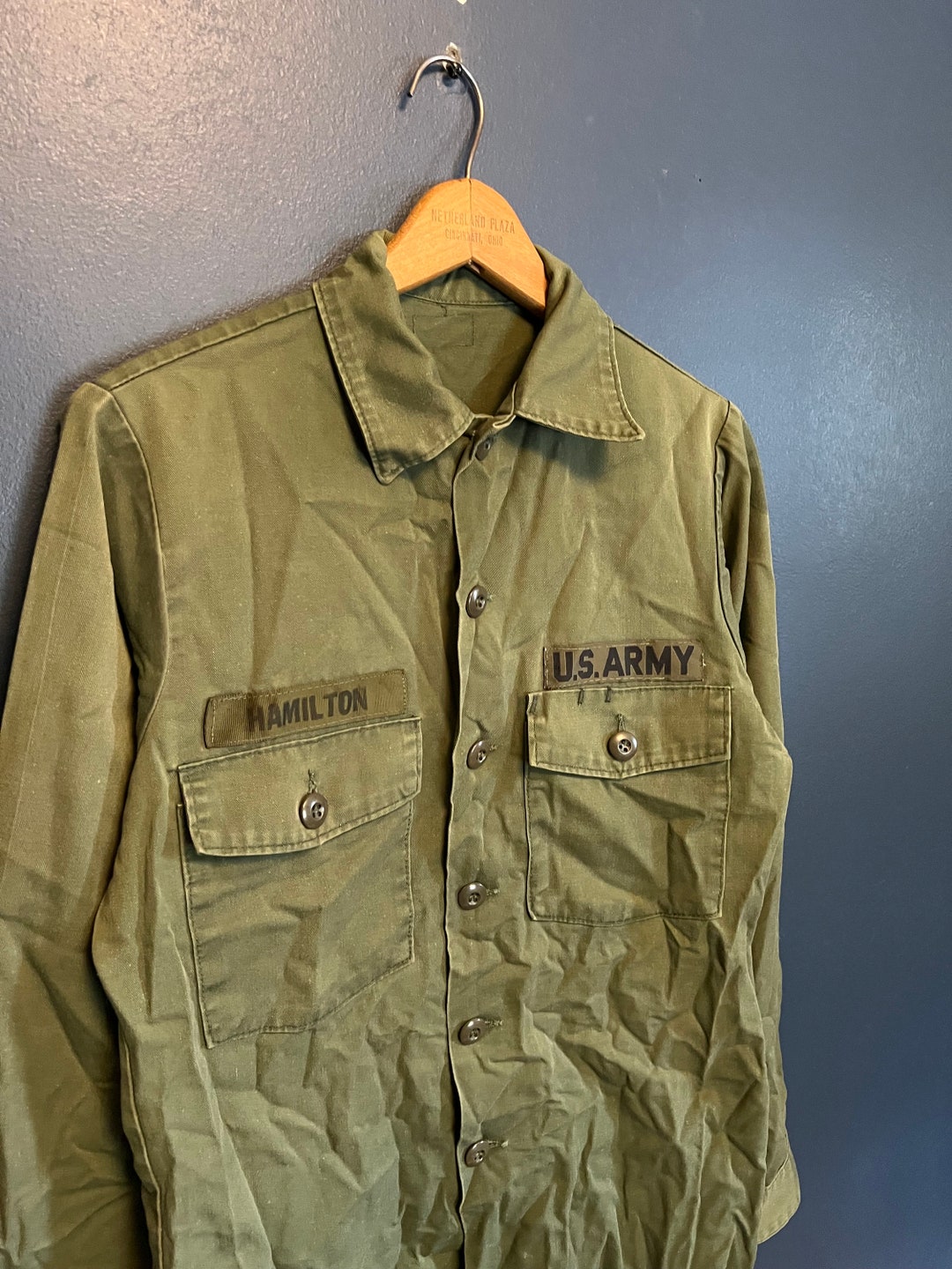 Vintage 70s OG 507 Olive Green US Army Button up Shirt Size - Etsy