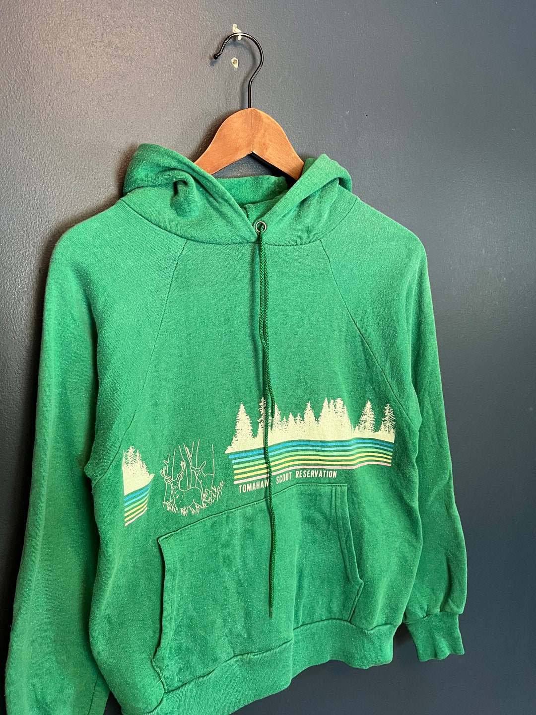 Vintage 80s Velva Sheen Tomahawk Scout Reservation Hoodie Size Small ...