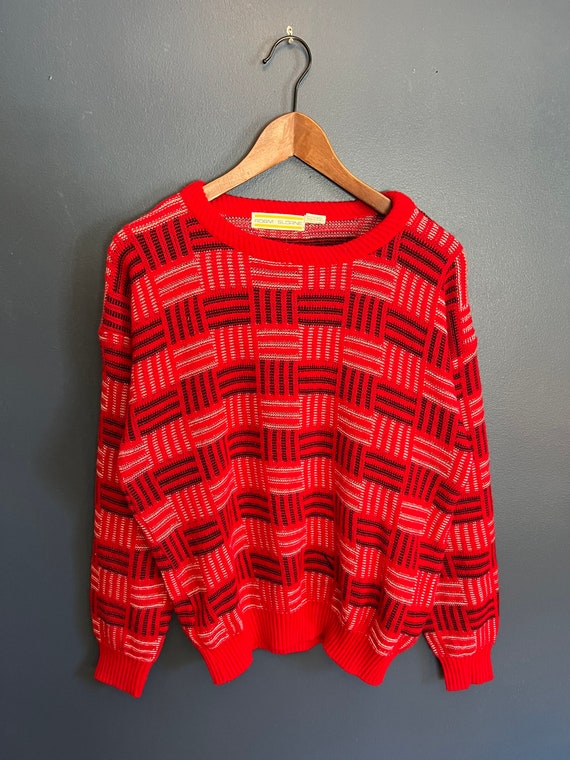 Vintage 80’s Grid Knit Pattern Sweater Size Small - Gem