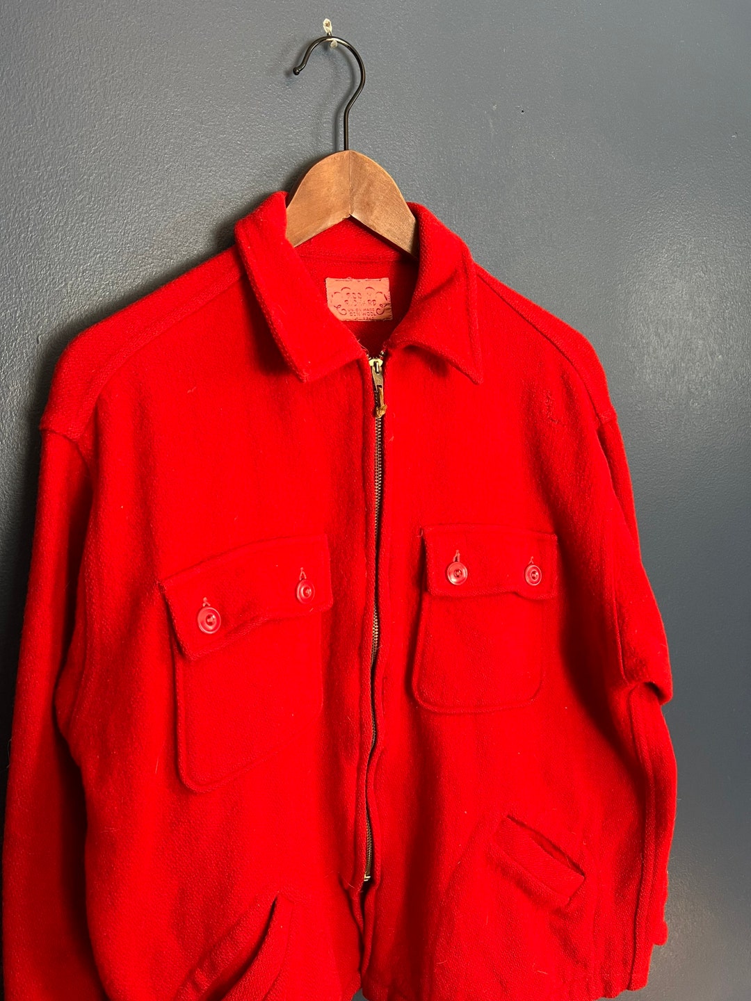 Vintage 1950s Wool of the West Portland Red Zip Wool Jacket Size Medium ...