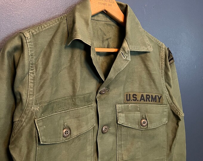 Vintage 60s US Army OG 107 Olive Green Field Button up Shirt Size ...