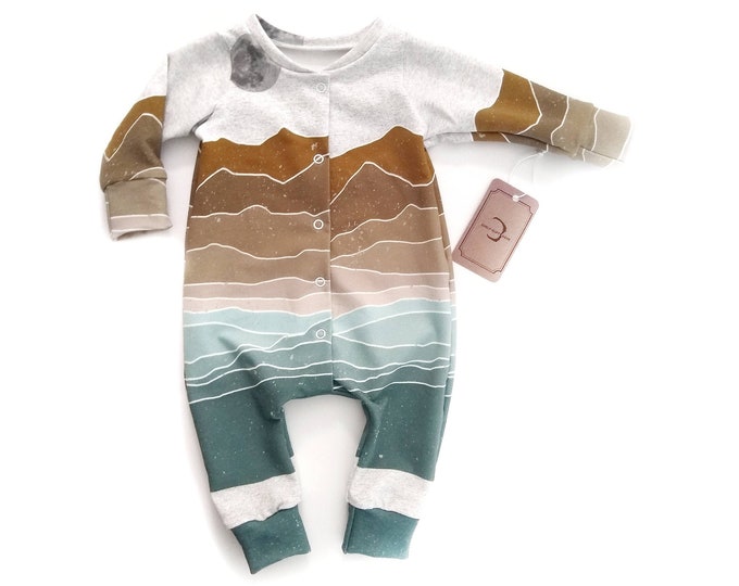 Organic Cotton Moonscape Outfit L Sleeper & Bow or Hat Set | Gender Neutral Moon Baby, Preemie ...