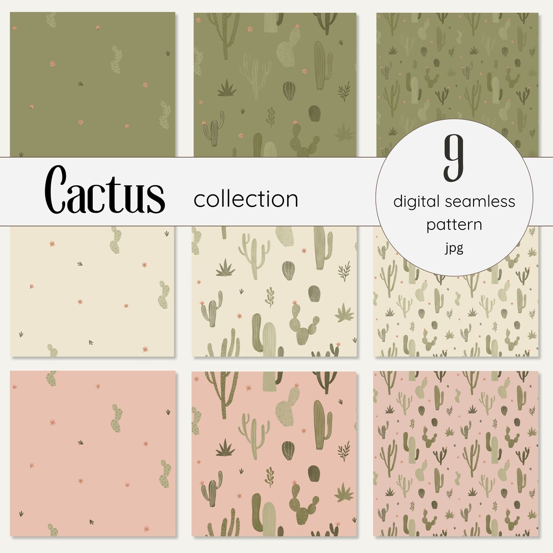 Watercolor Cactus Digital Paper Sets, Texas Background, Green Succulent ...