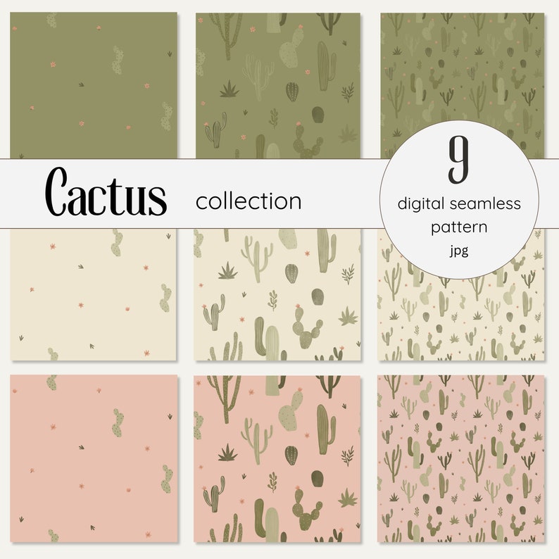 Watercolor Cactus Digital Paper Sets, Texas Background, Green Succulent ...