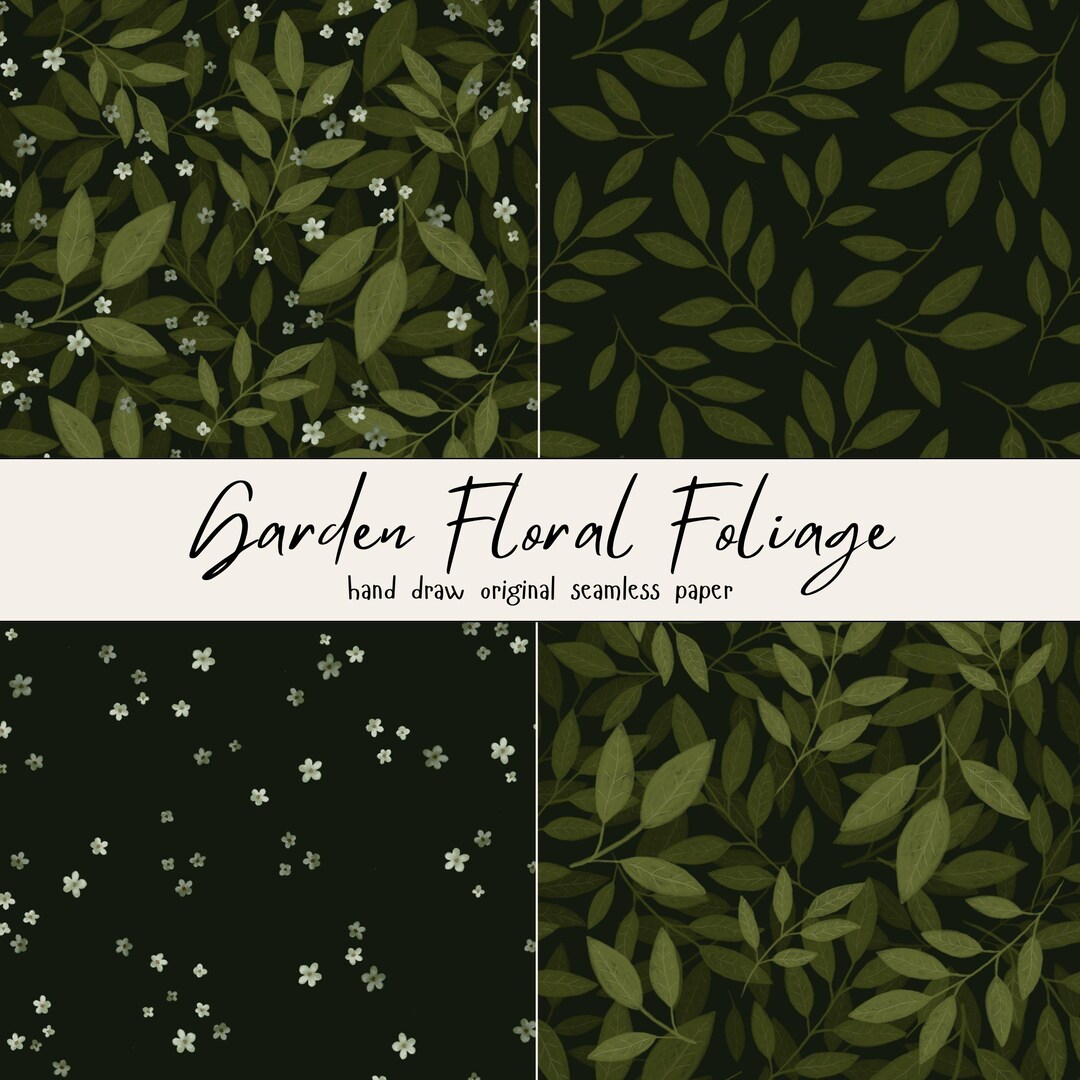 Garden Floral Foliage Digital Paper Pack, Greenery Hand Draw Leaves ...