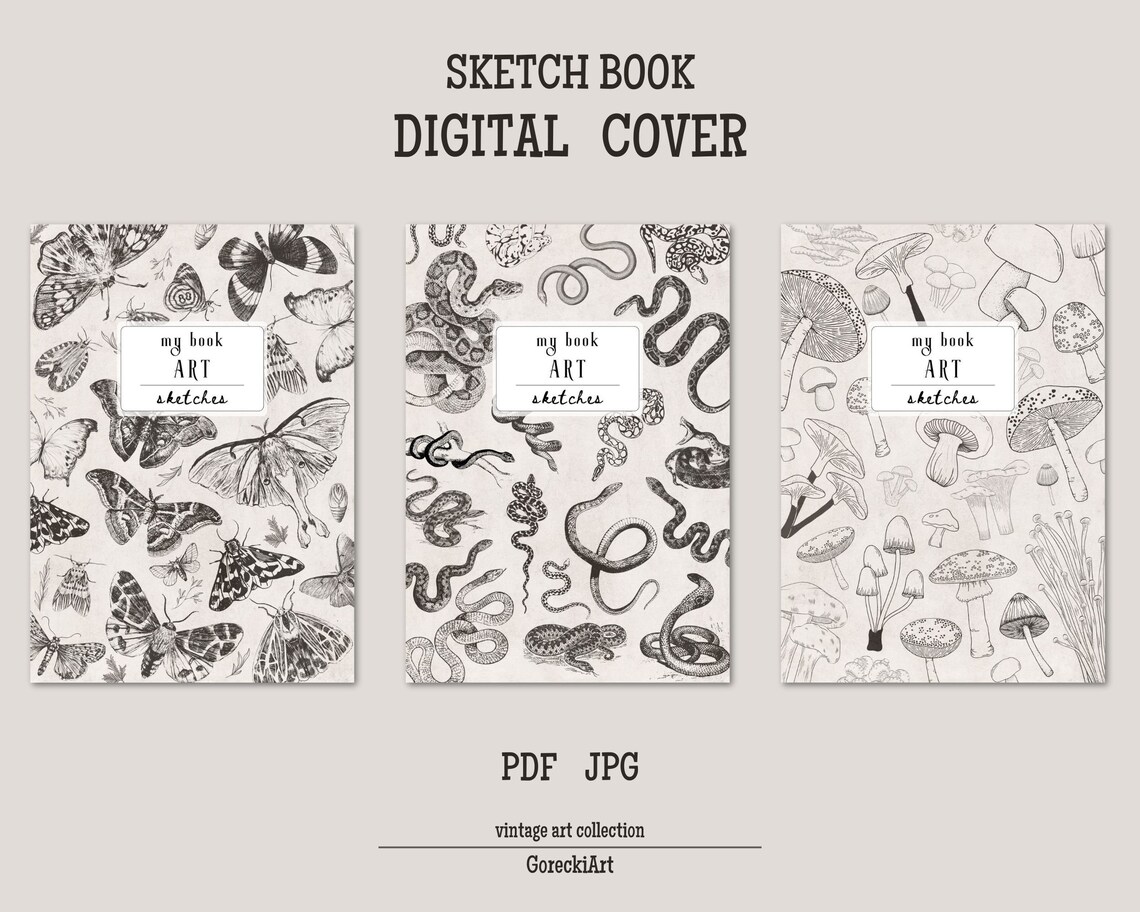 Digital Vintage Notebook Cover, Vintage Sketchbook Cover and Notebook ...