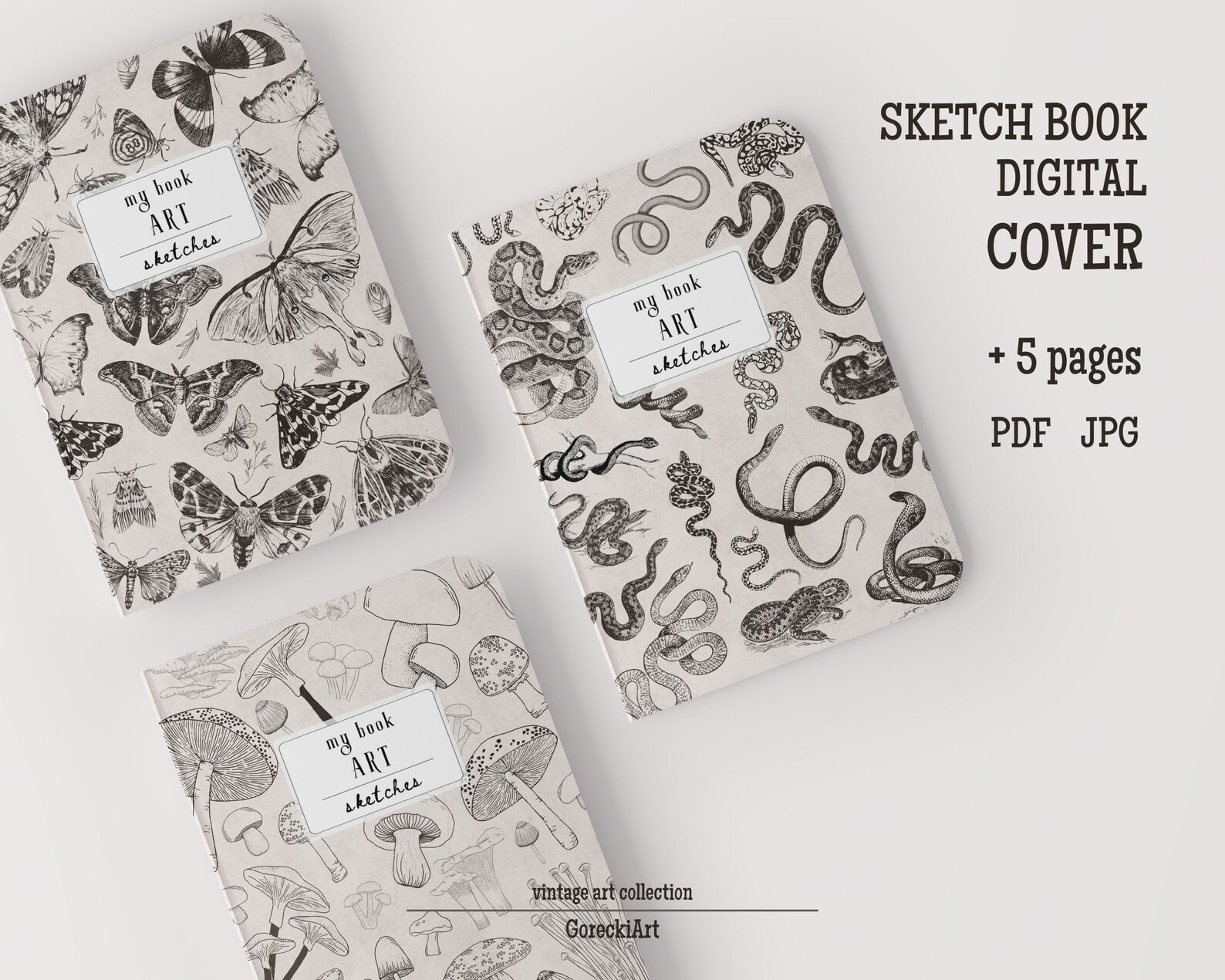 Digital Vintage Notebook Cover, Vintage Sketchbook Cover and Notebook ...