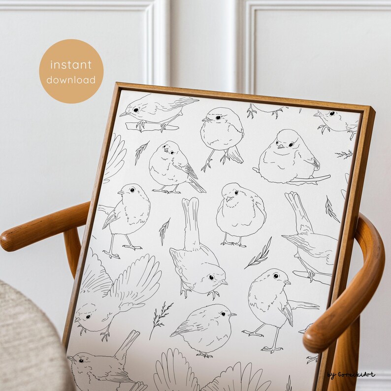 Robin Birds Line Art Seamless Pattern, Hand Draw Digital SVG PNG EPS ...