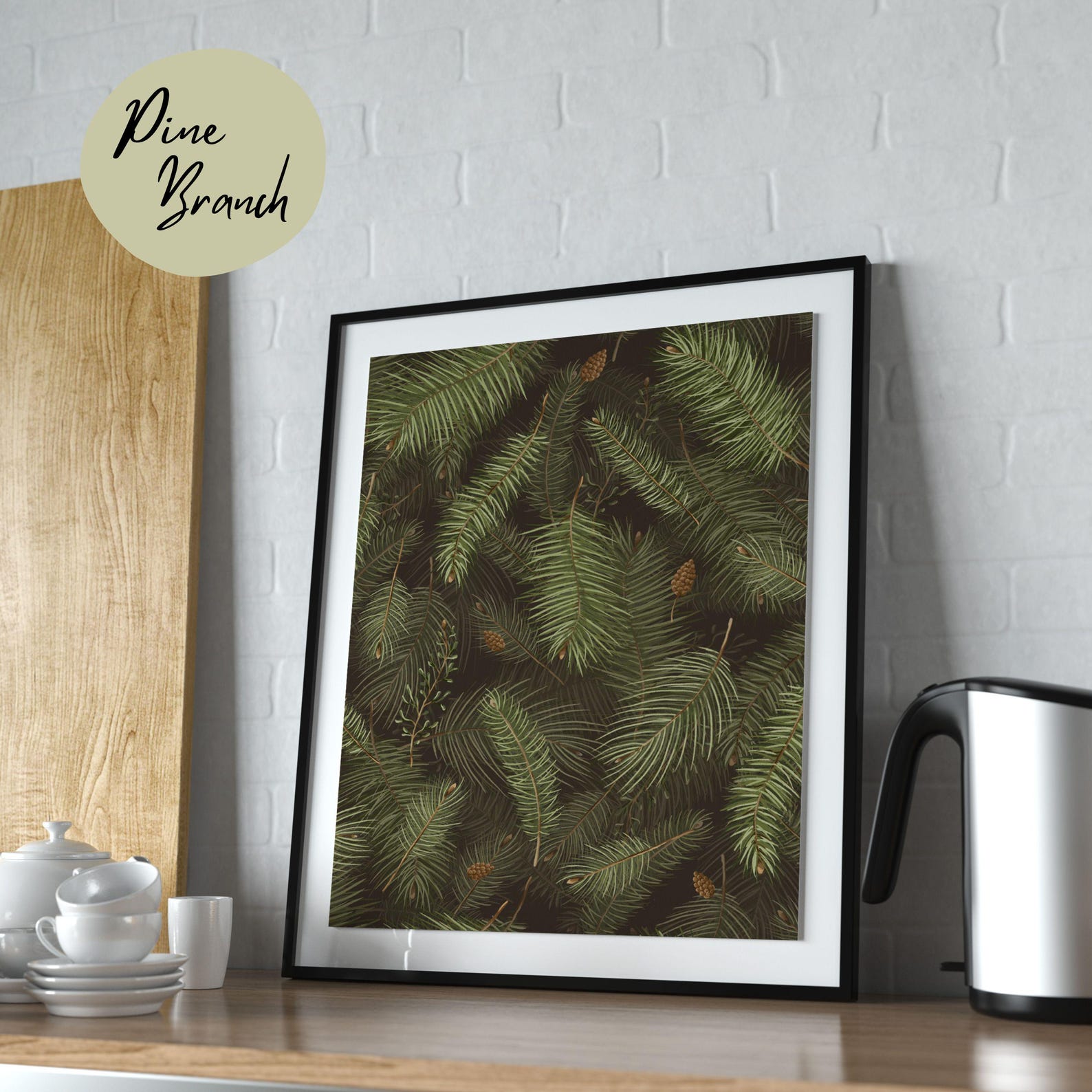 Pine Tree Branch Digital Paper, Wild Cones, Green Tree Seamless Pattern ...