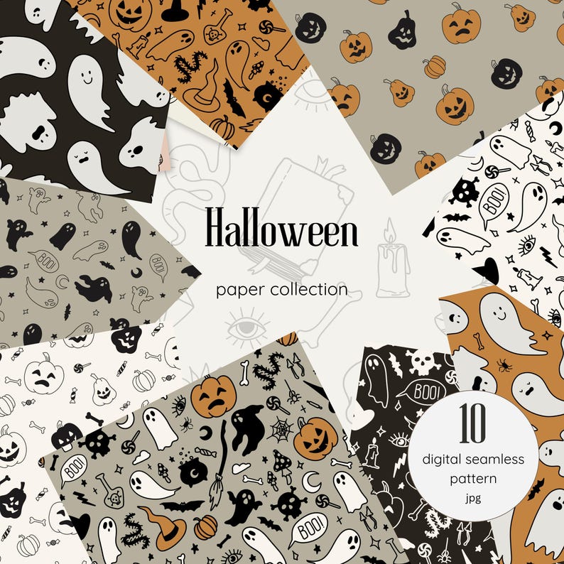 Halloween Party Digital Paper Set, Pumpkin Seamless Patterns ...