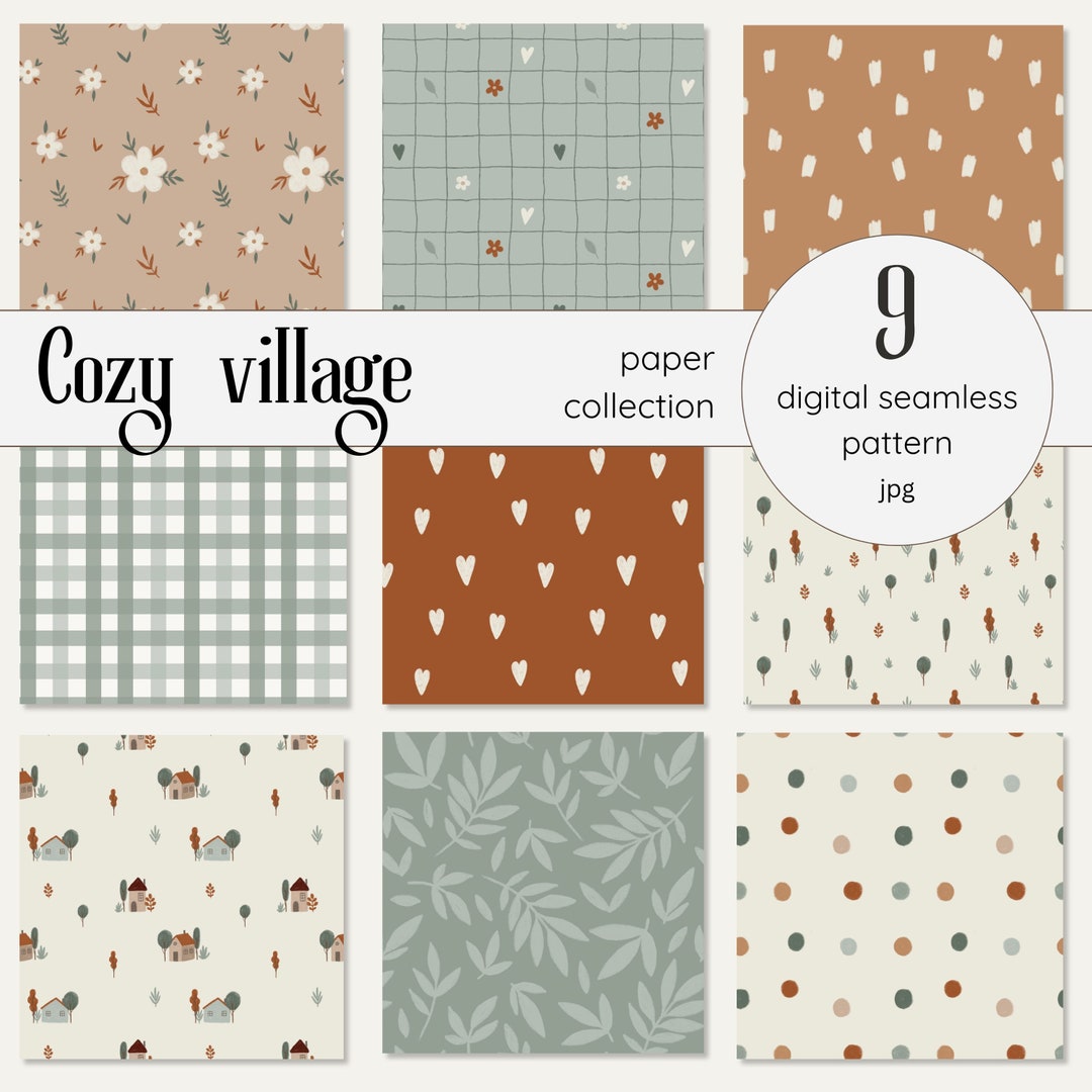 Cozy Village Seamless Digital Paper Set, Boho Home Kitchen Seamless ...
