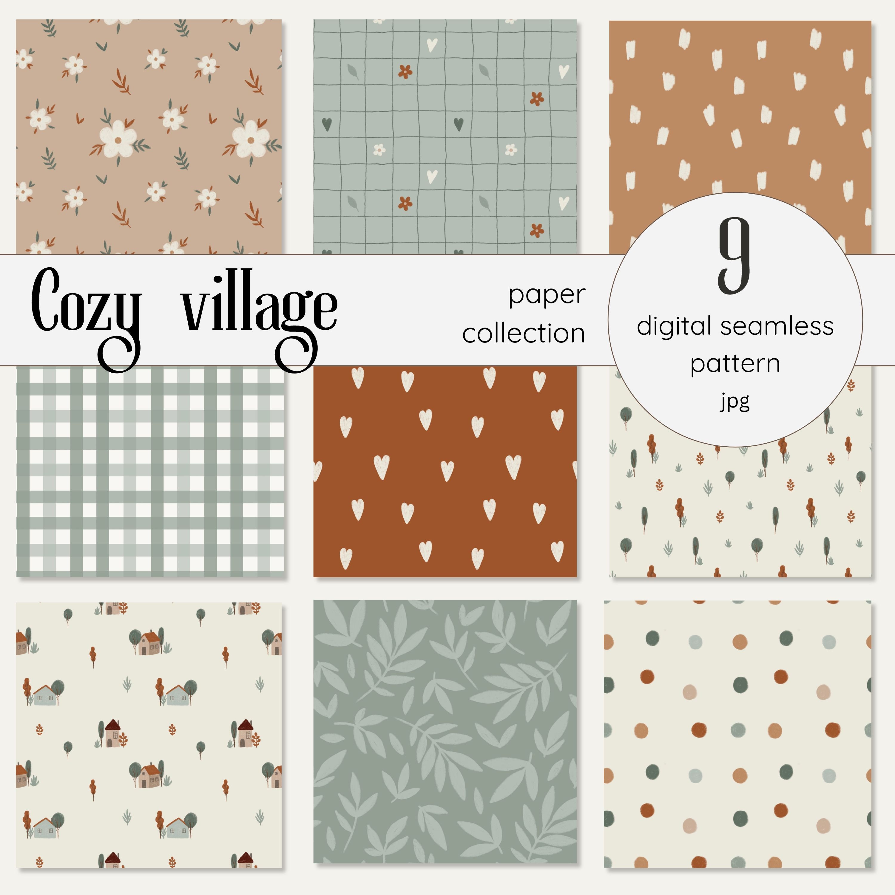 Cozy Village Seamless Digital Paper Set, Boho Home Kitchen Seamless ...