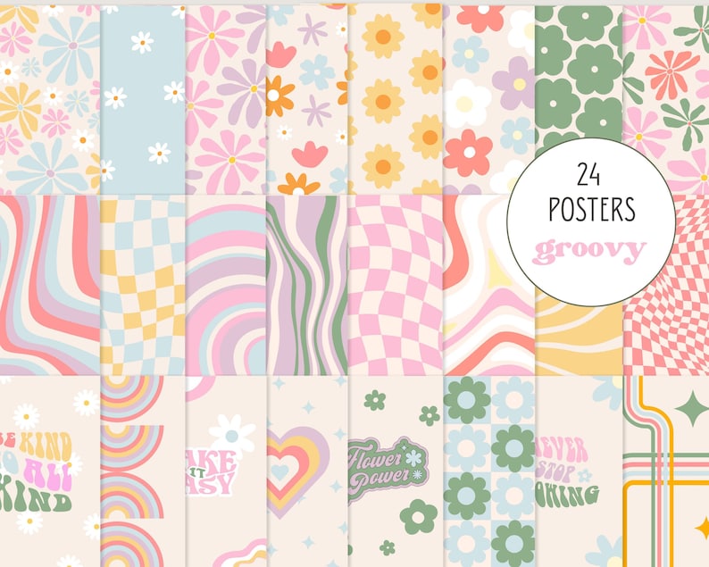 Retro Groovy Digital Paper: 60s 70s Style Backgrounds (instant Download ...