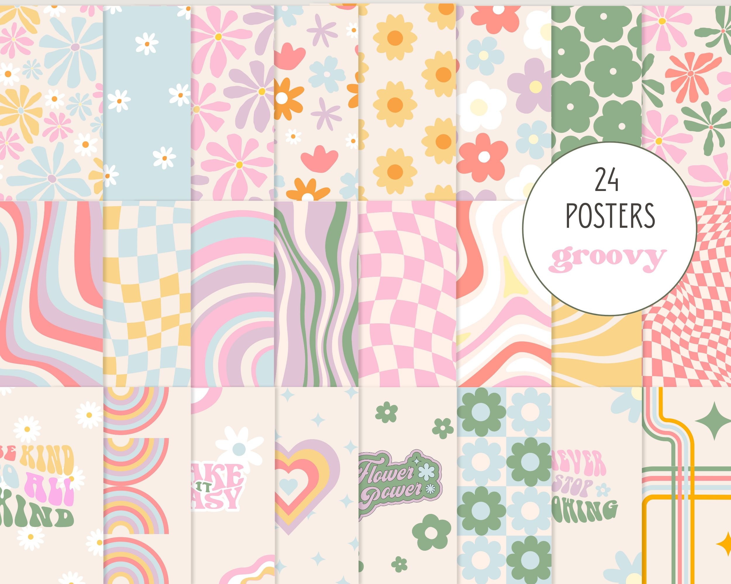 Colorful Retro Groovy Digital Paper, Summer 60s, 70s Background ...