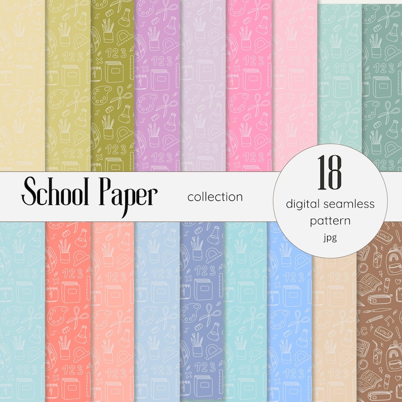 Back to School Doodle Digital Paper, School Backgrounds, Teacher ...