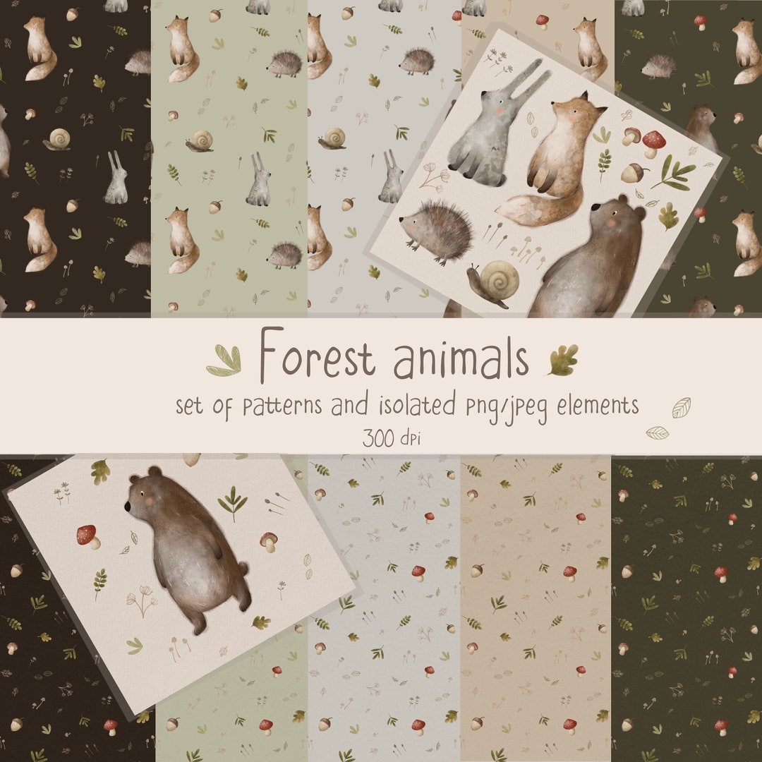 Cute Woodland Digital Seamless Pattern, Nursery Background, Printable ...