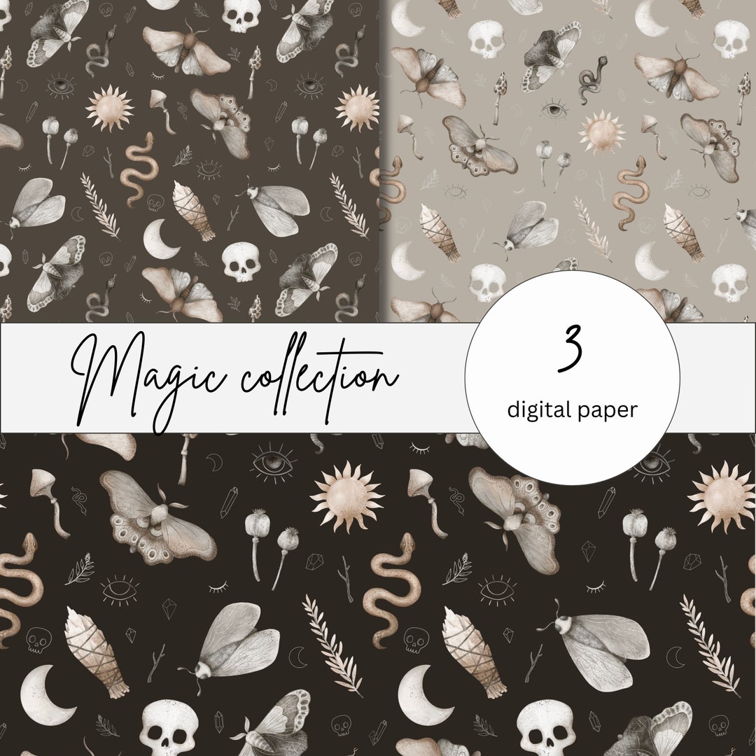 Mystical Hand Draw Witchy Digital Paper Pack | DIY Scrapbook Supplies ...