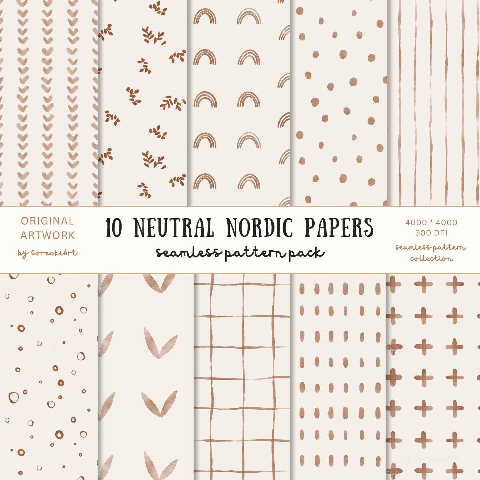 Beige Nordic Digital Paper | 10 Scandinavian Seamless Patterns (digital ...