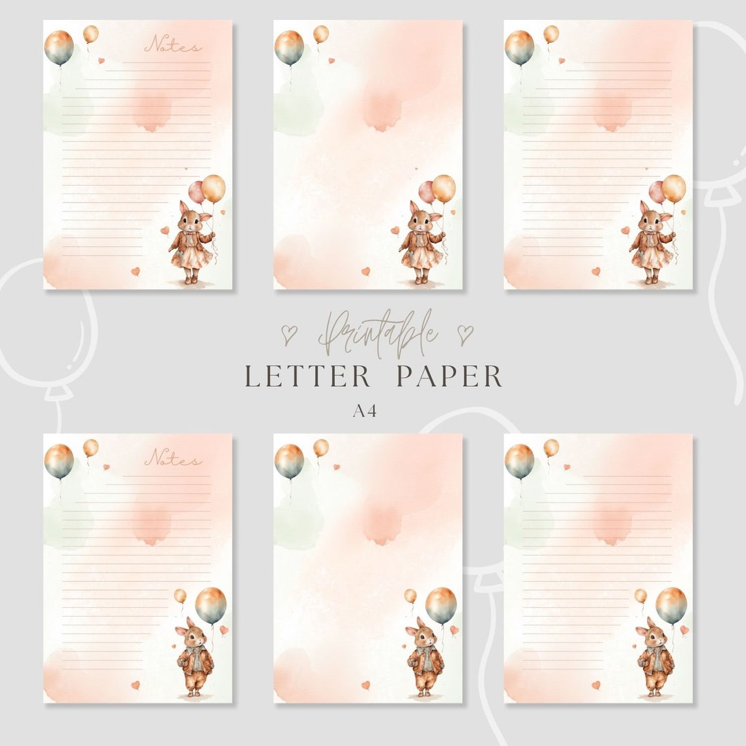 Birthday Bunny Printable Letter Paper, Unlined/lined Paper, Digital ...