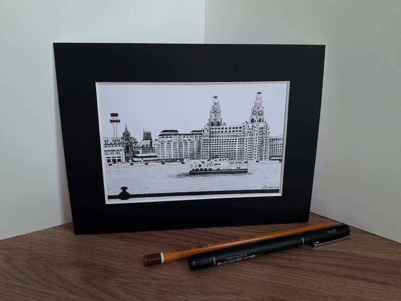 Mounted Print of Pen and Ink Drawing of Liverpool Waterfront - Etsy