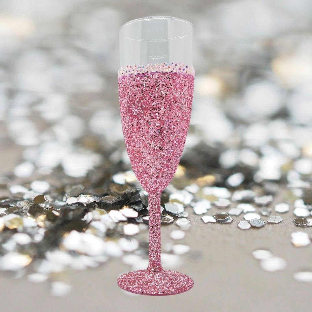 BEJEWELUXE PROSECCO GLASS Extra Pink Glitter Prosecco Glass With Pink ...
