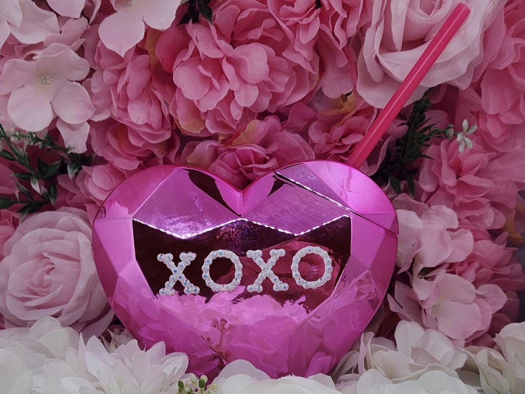 Bejeweled XOXO, Hot Pink Heart Cocktails Cup, Reuseable Party Cup With ...