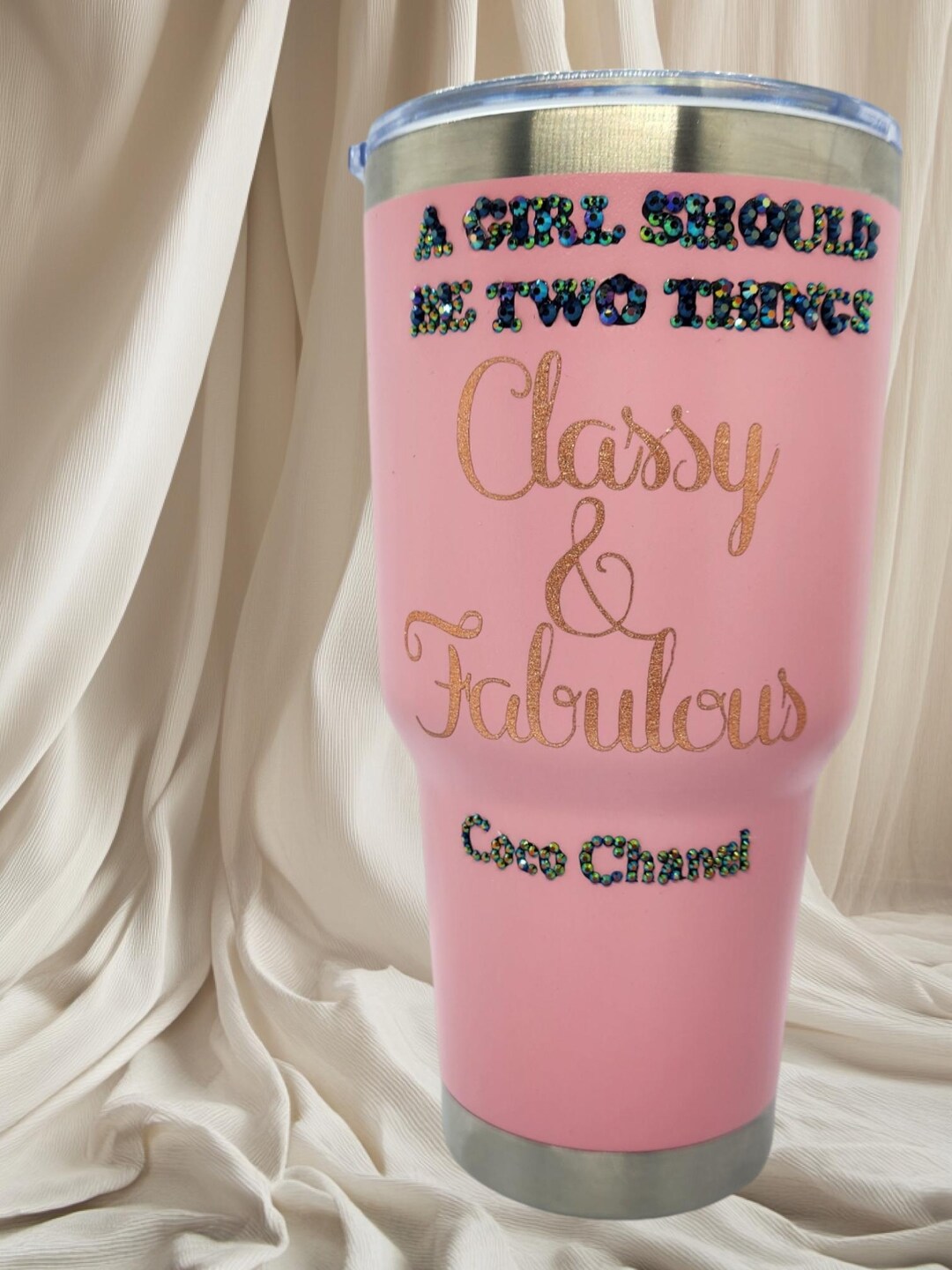 Bejeweled Classy&fabulous, Rhinestones Thermal Mug,stainless Steel Pink ...