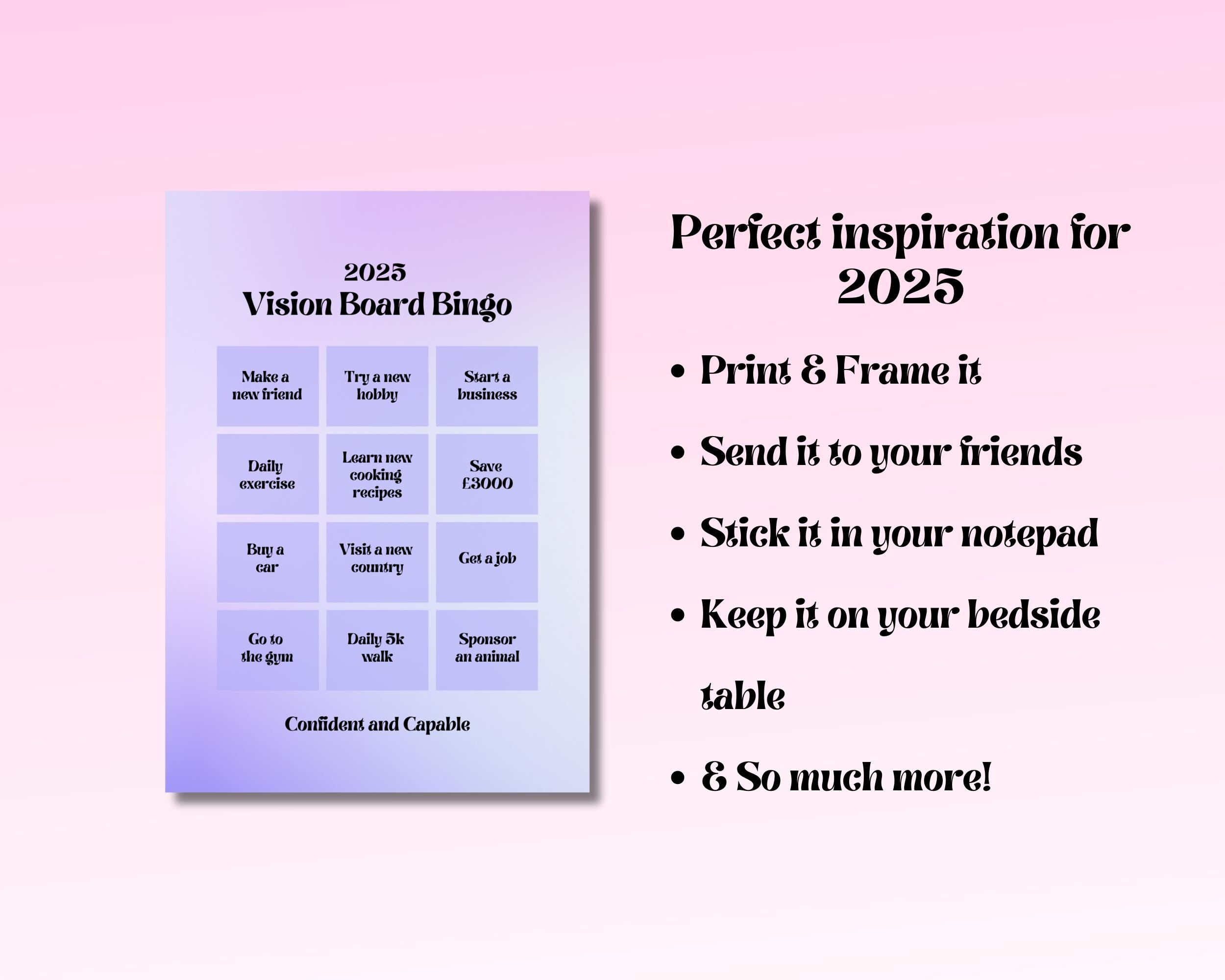 2025 Vision Board Bingo Printable | Digital Canva Template | Vision ...