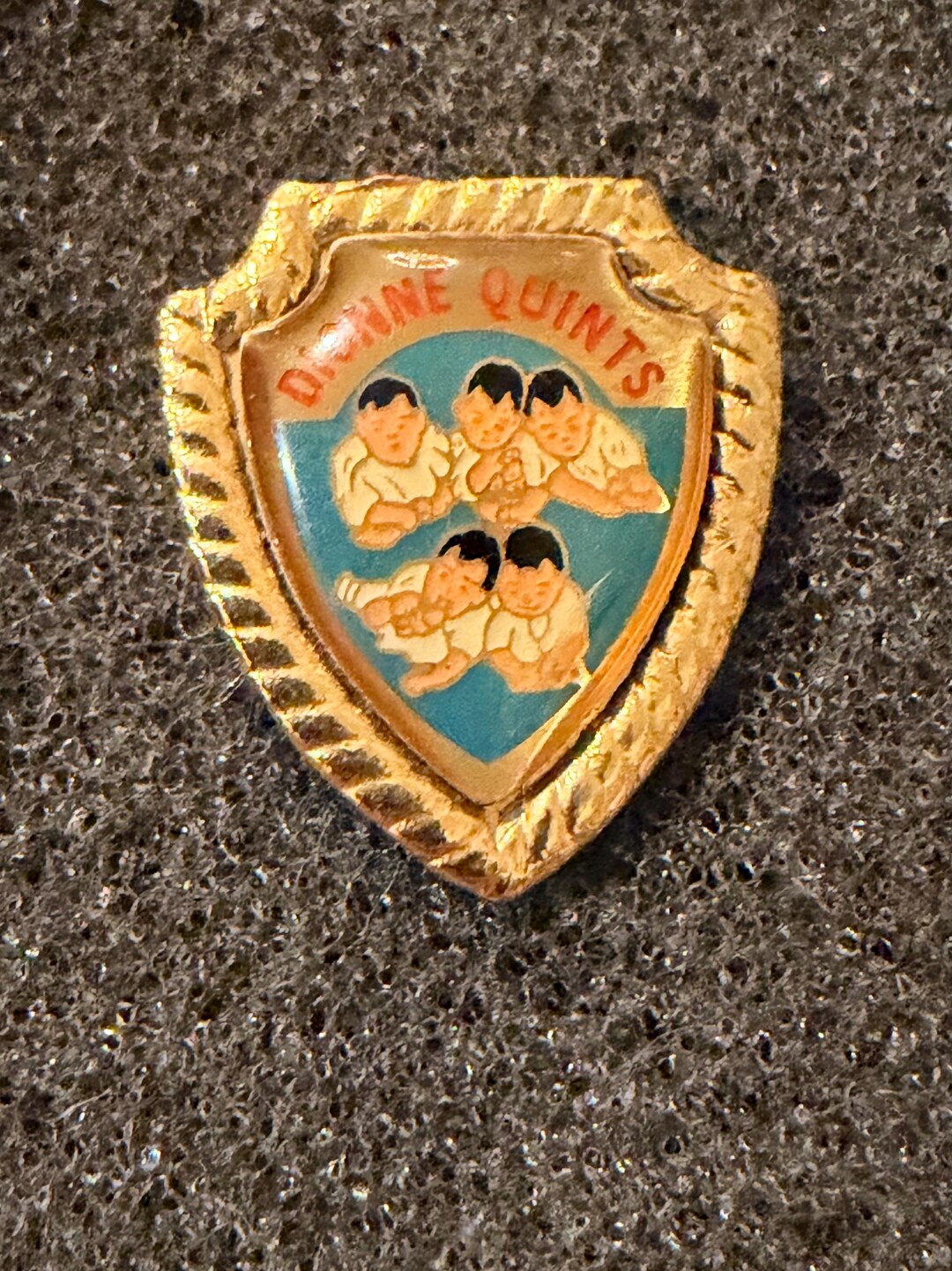 Vintage Enamel “dionne Quints” Shield Pin, 1930s-1950s Souvenir Jewelry ...