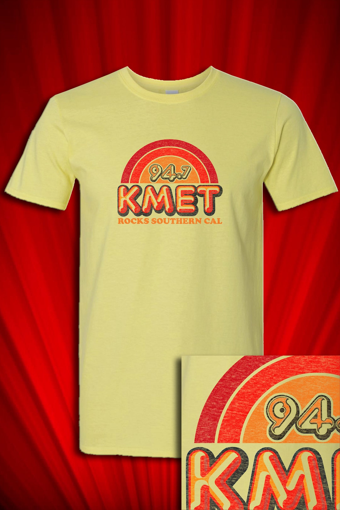 KMET Rock Radio Station Vintage Style YELLOW T-shirt Southern ...