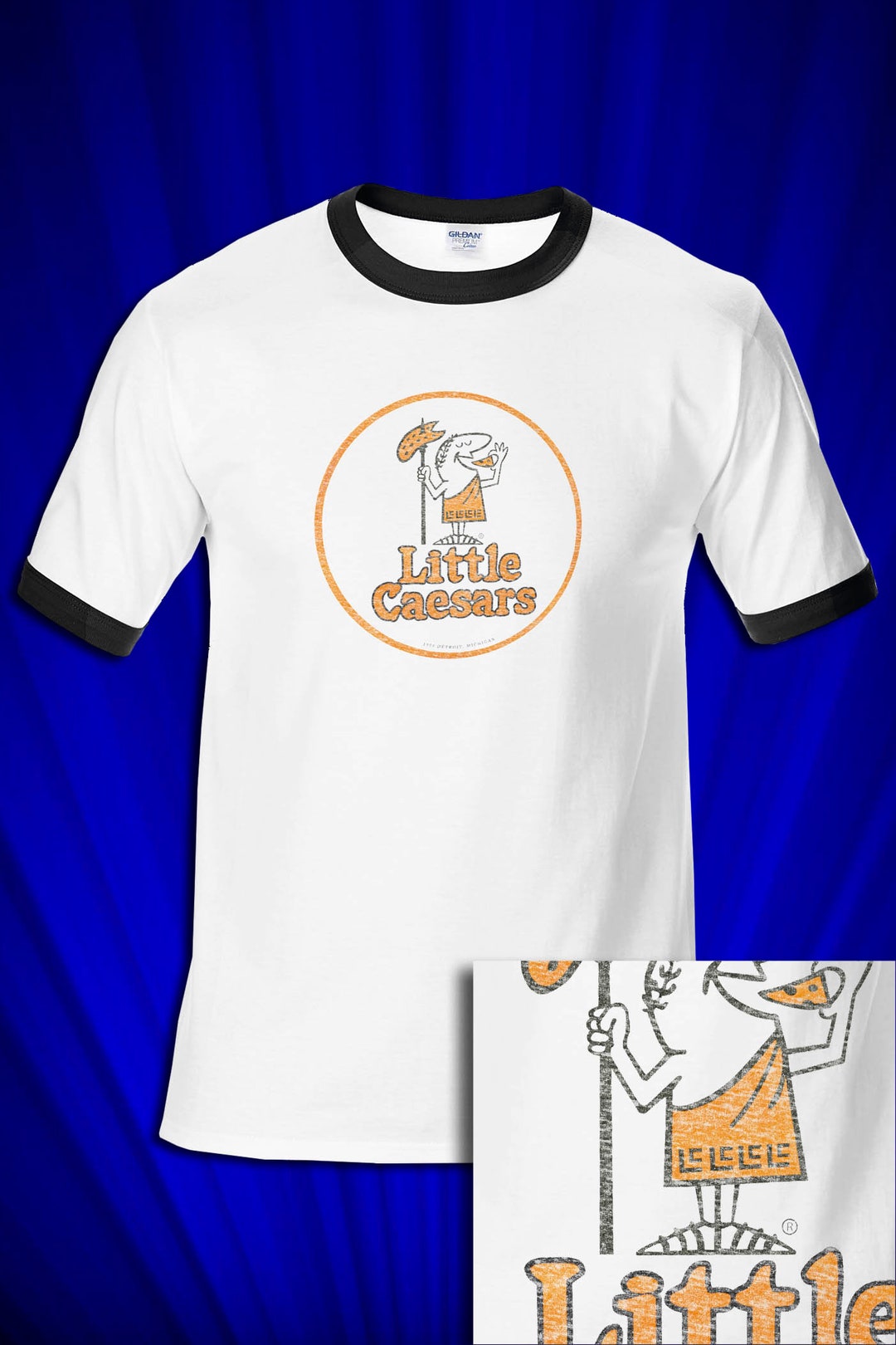 Vintage Fast Food Pizza 1980s Mascot Retro Vintage RINGER Tee FREE Ship ...