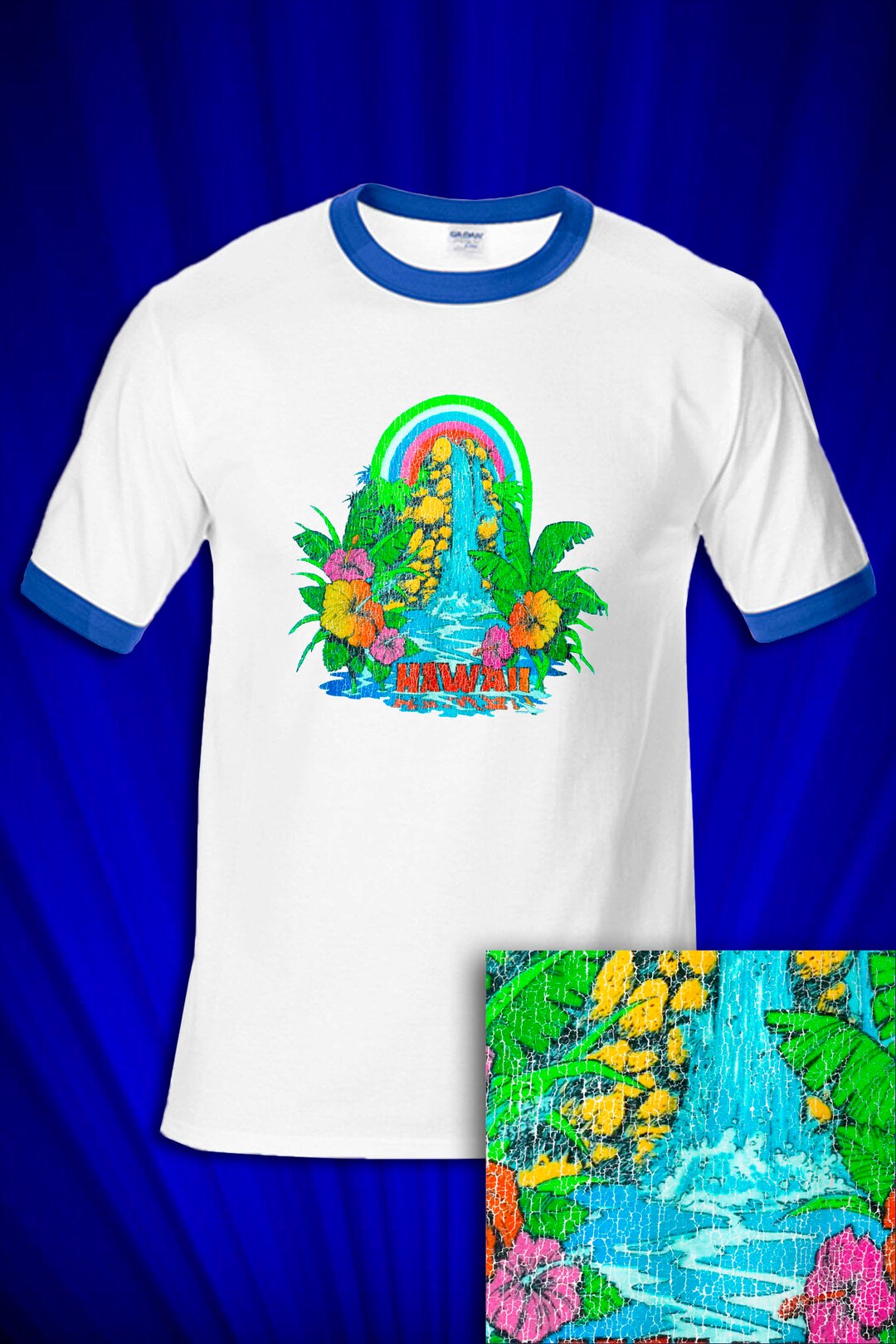 Hawaii Waterfall 1980s Retro Ringer T-SHIRT FREE S&H USA - Etsy