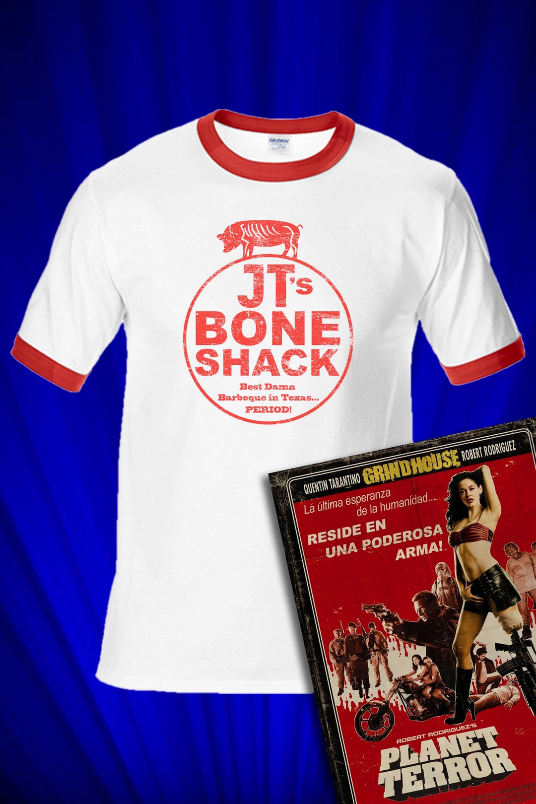 Jts Bone Shack Texas Bbq Distressed Retro Ringer T-SHIRT FREE Ship USA ...