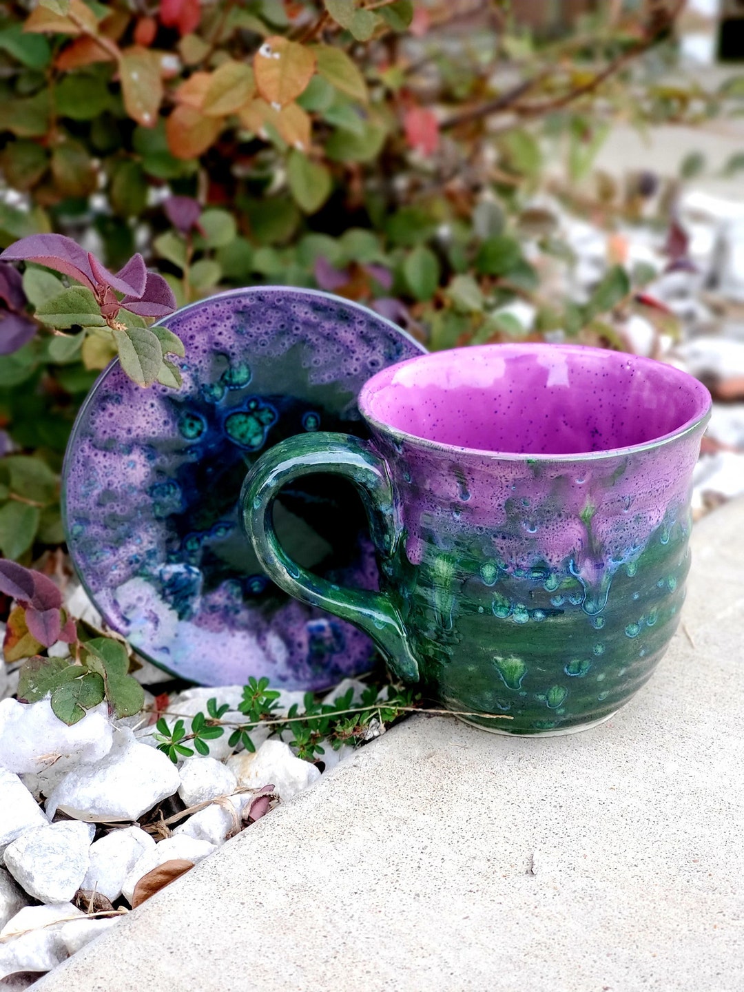 Peacock Violet Mug and Matching Plate Giant 20 Oz Mug Hand - Etsy