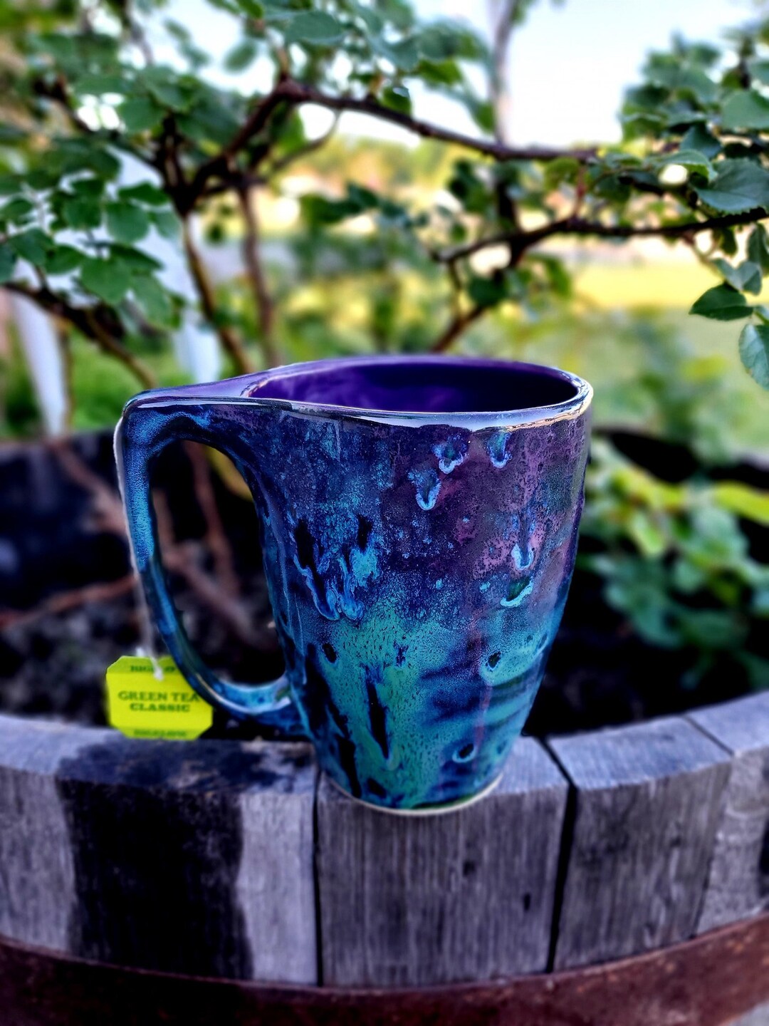 Tea Mug Peacock Purple Large 16 Oz, Large Mug, Hand Glazed, Ceramic ...