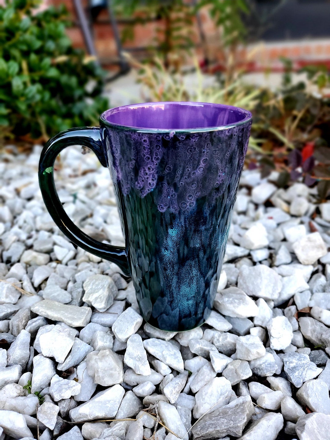 Peacock Purple Mega Mug Tall 28 Oz, Super Large Purple Mug Hand Glazed ...