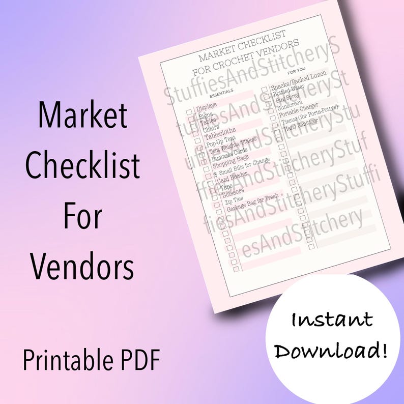 Craft Market Vendor Checklist PDF | Printable Market Prep Sheet ...