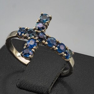 Blue Sapphire Cross Ring Band/ Sapphire 14k Gold Ring/ September ...