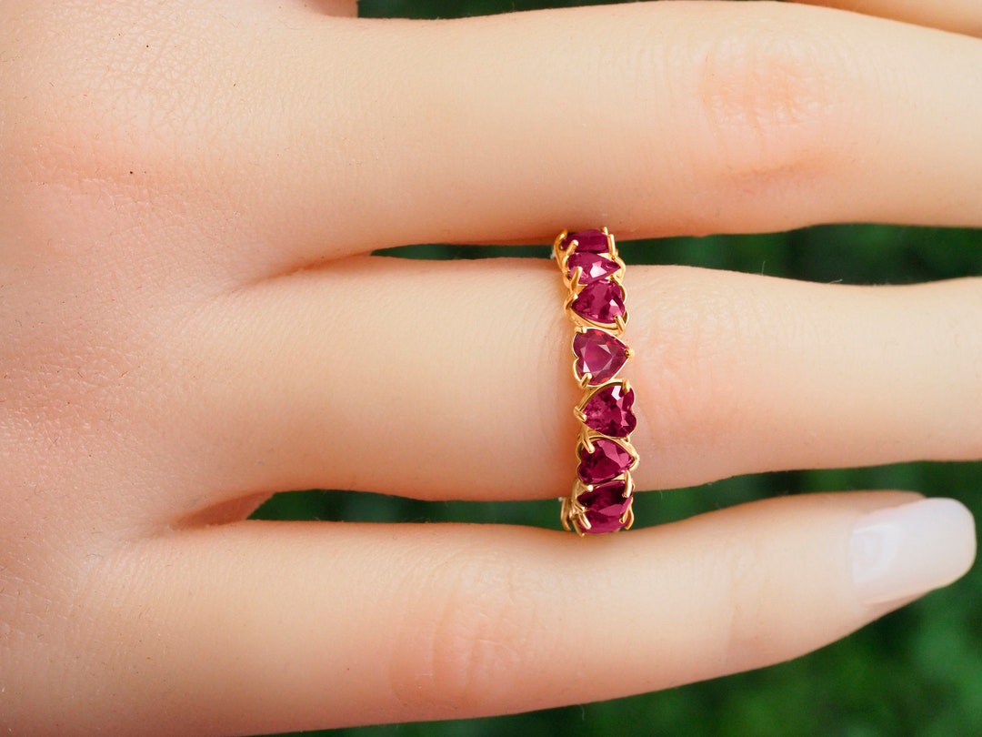 Heart Ruby Eternity Ring in 14k Gold/ Heart Shaped Eternity Band/ Wedding Band. Heart Ruby ...