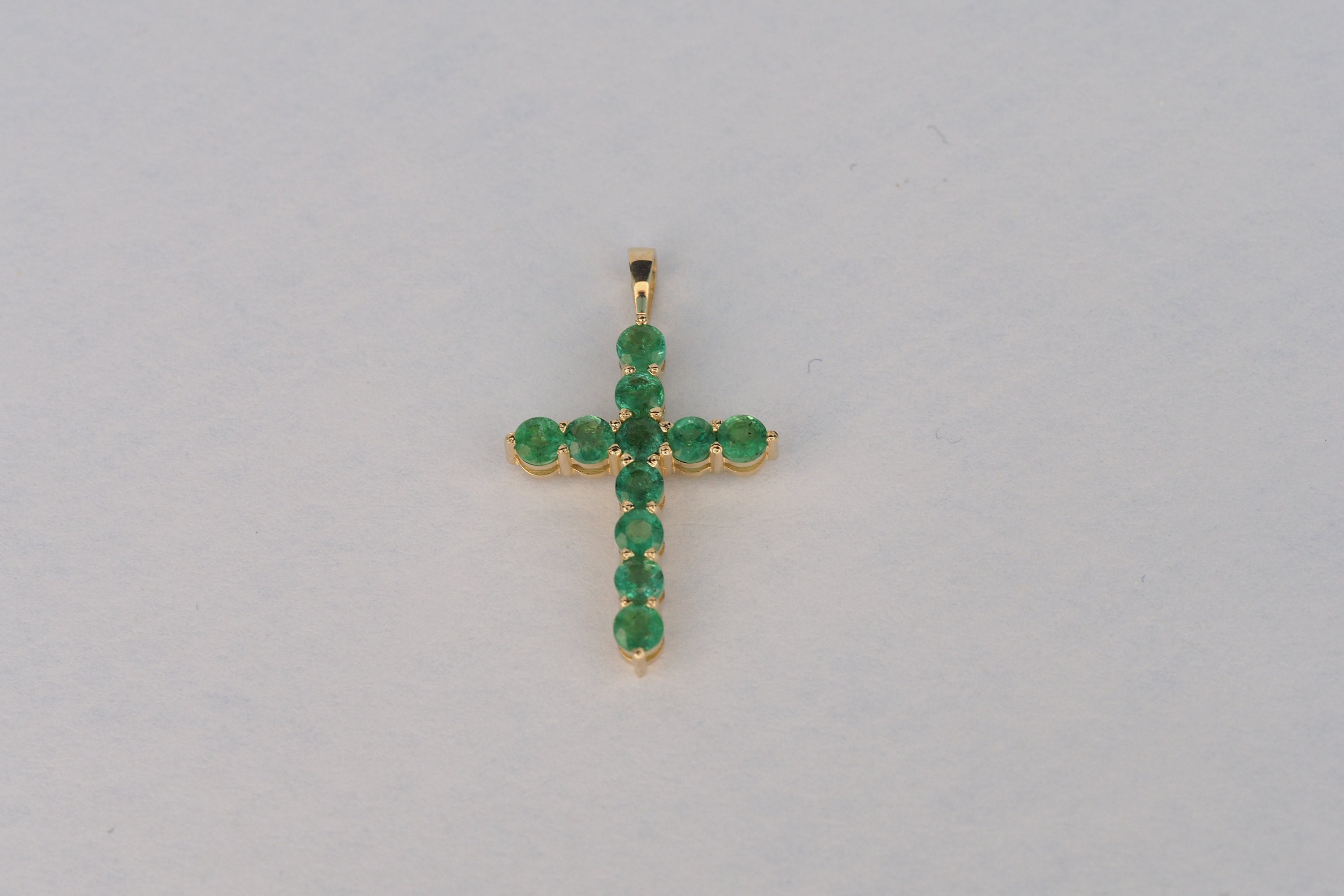 Emerald Cross Pendant/ Gold Cross Pendant/ Emerald Cross/ 14k Solid ...