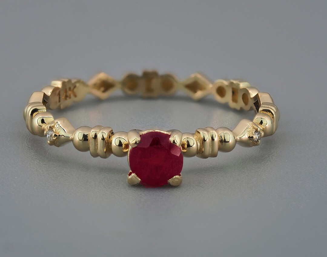 Ruby Stackable Ring. Round Ruby 14k Gold Ring. July Birthstone Ring ...