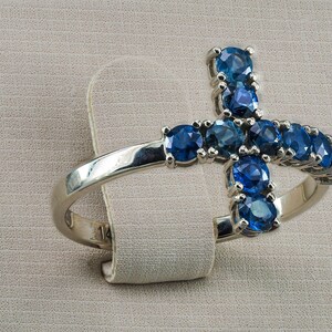 Blue Sapphire Cross Ring Band/ Sapphire 14k Gold Ring/ September ...