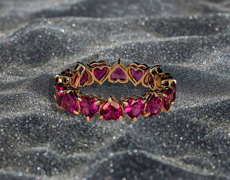 Heart Garnet Eternity Ring in 14k Gold. Heart Shaped Eternity - Etsy
