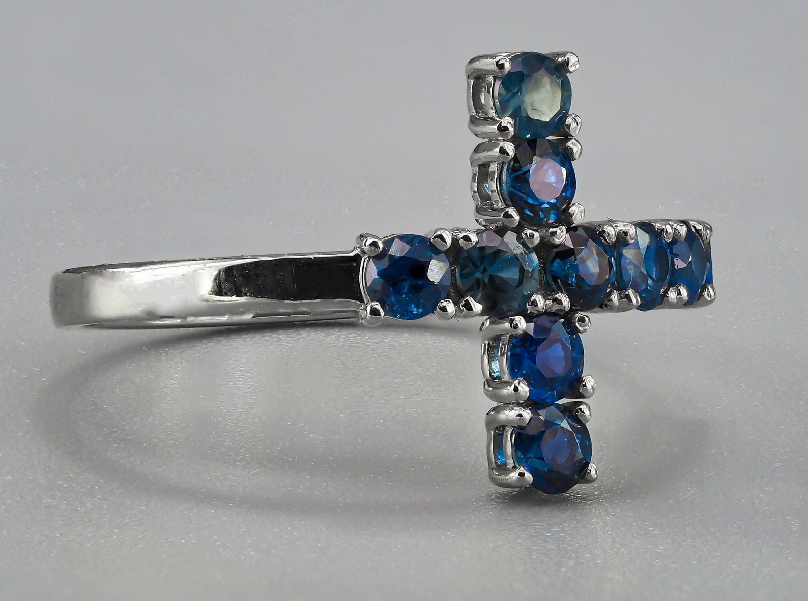 Blue Sapphire Cross Ring Band/ Sapphire 14k Gold Ring/ September ...
