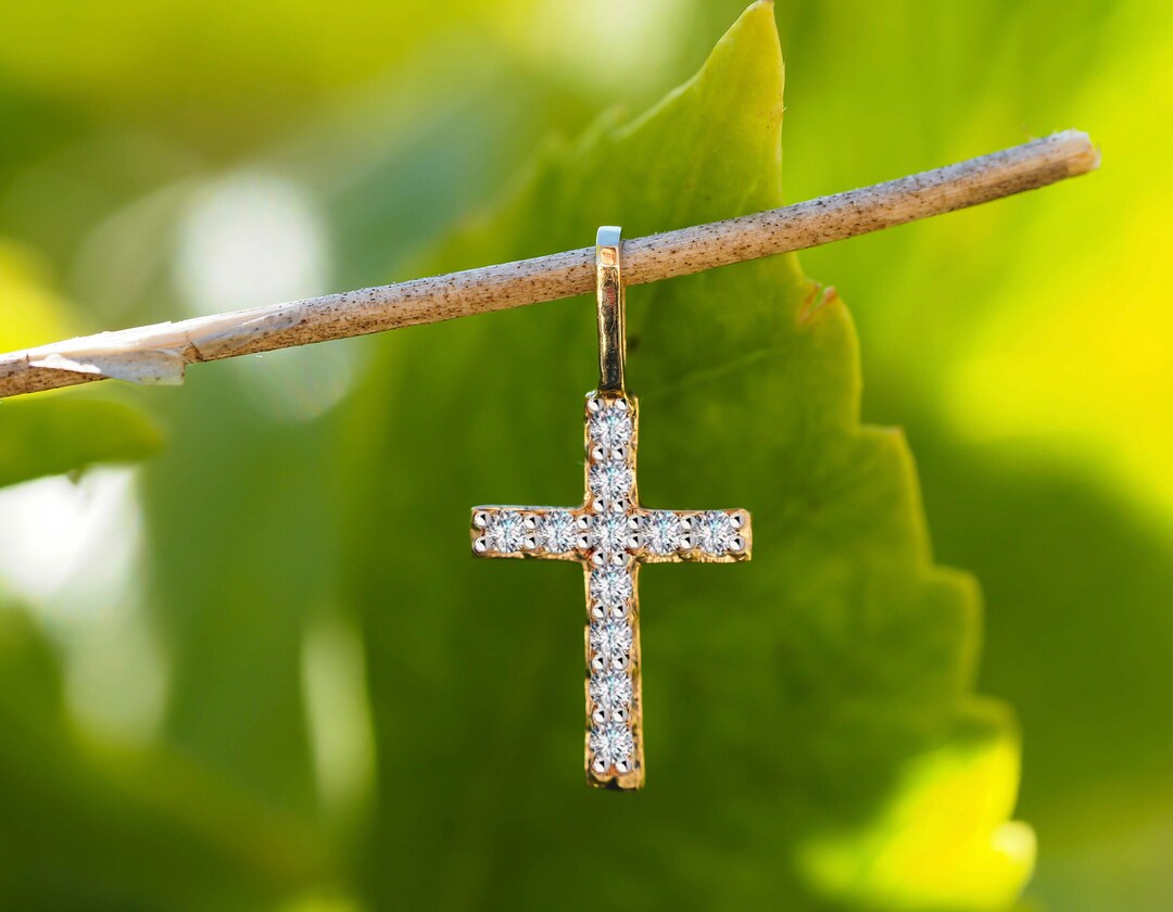 Diamond Cross Pendant/ 14k Gold Cross Pendant With Diamonds/ Religious ...