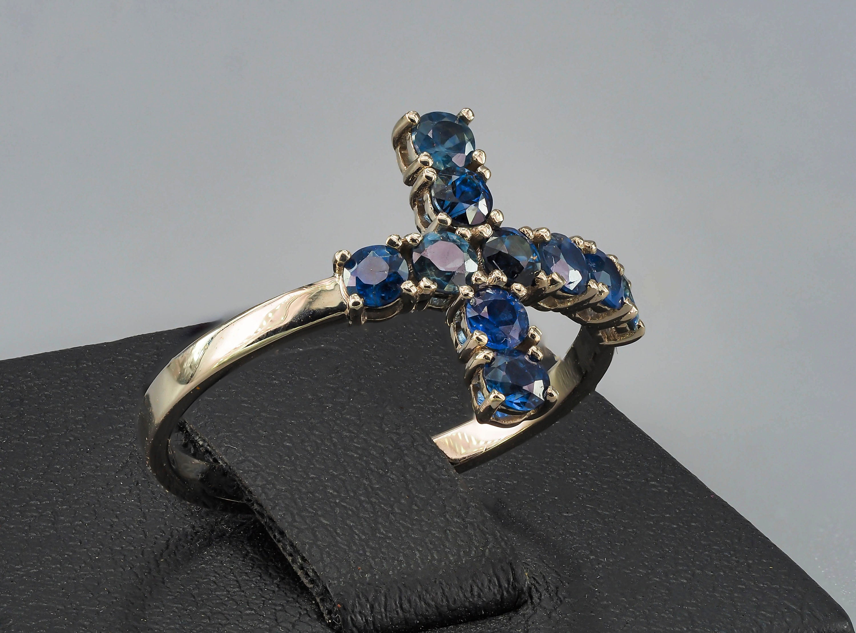Blue Sapphire Cross Ring Band/ Sapphire 14k Gold Ring/ September ...