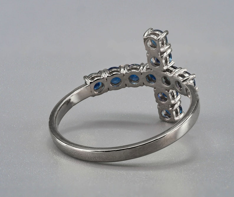 Blue Sapphire Cross Ring Band/ Sapphire 14k Gold Ring/ September ...