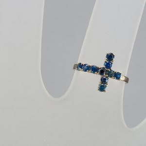 Blue Sapphire Cross Ring Band/ Sapphire 14k Gold Ring/ September ...